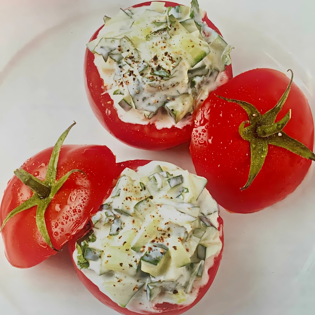Tomates farcies de concombres en salade - 1CABASPOUR1ETUDIANT